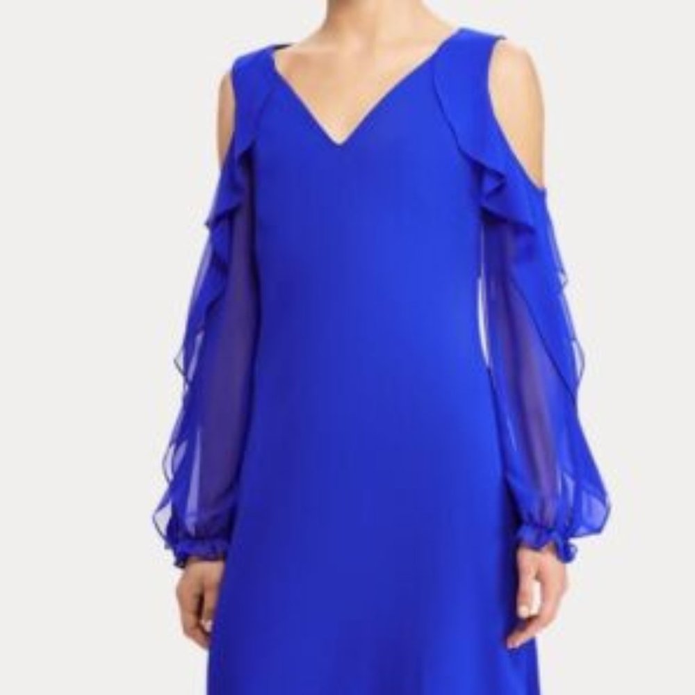 Lauren Ralph Lauren Georgette Blue Cold Shoulder Dres… - Gem